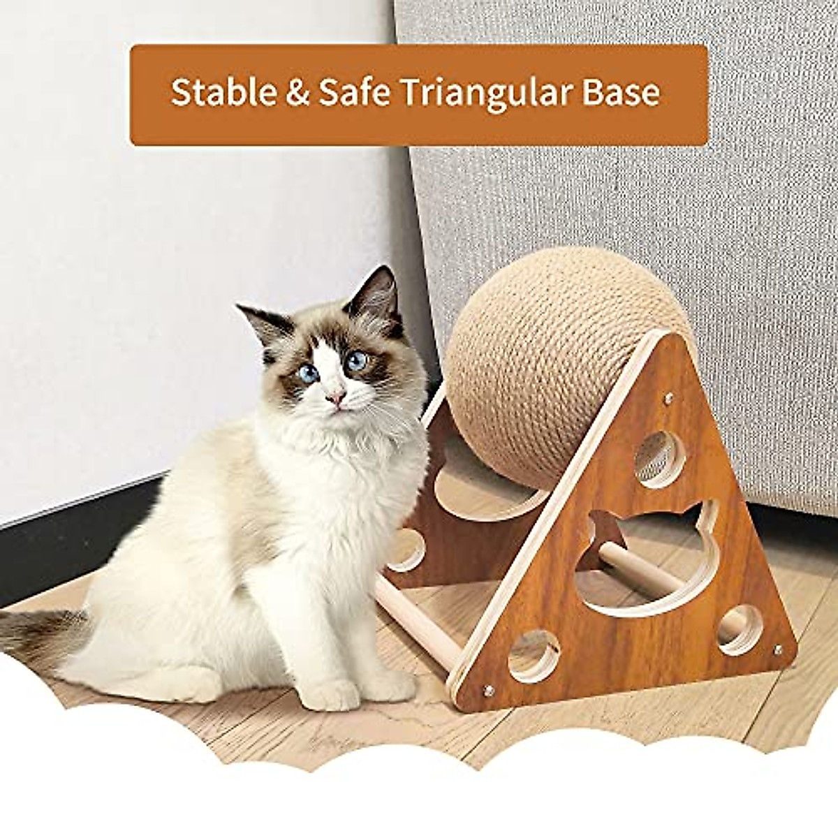 AGYM Cat Scratcher Toy, Natural Sisal Cat Scratching Ball, Cat Scratcher Toy with Ball, Scratching Ball for Cats and Kittens, Interactive Solid Wood Scratcher Pet Toy, Diameter 6.5 Inch