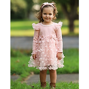 PATPAT Baby Girl Dress Long Sleeve Tutu Dress Infant Girl Tulle Dress Flower Girl Party Birthday Princess Dresses Light Pink 12-18 Months