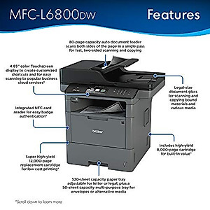 Brother MFC-L6800DW Monochrome Laser, All-in-One Printer, with High Yield Toner