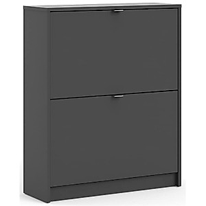 Pemberly Row Engineered Wood Bright 2 Drawer Shoe Cabinet in Black Lead