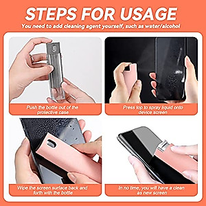ZERNBER Screen Cleaner, Touch Screen Mist Cleaner, Cell Phone, Laptop and Tablet Screen, 3-in-1 Spray and Microfiber Cloth, Refillable with Water, Alcohol, Sanitizer (Pink -0.35oz)