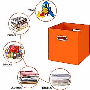 STOREONE 13 Inch Cube Organizer Bins ,Black Fabric Storage Bins，Foldable Storage Bins Basket with Dual Handles Fabric Organizer Bins and Storage Box，Set of 3,Orange
