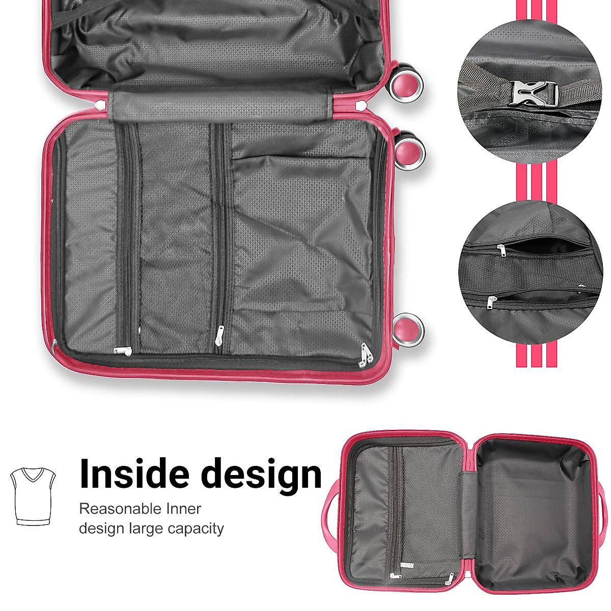 LEAVES KING Luggage 4 Piece Sets, Hard Shell Lightweight Carry on Expandable Suitcase with Spinner Wheels Travel Set for Men Women (14/20/24/28, Peach Pink)