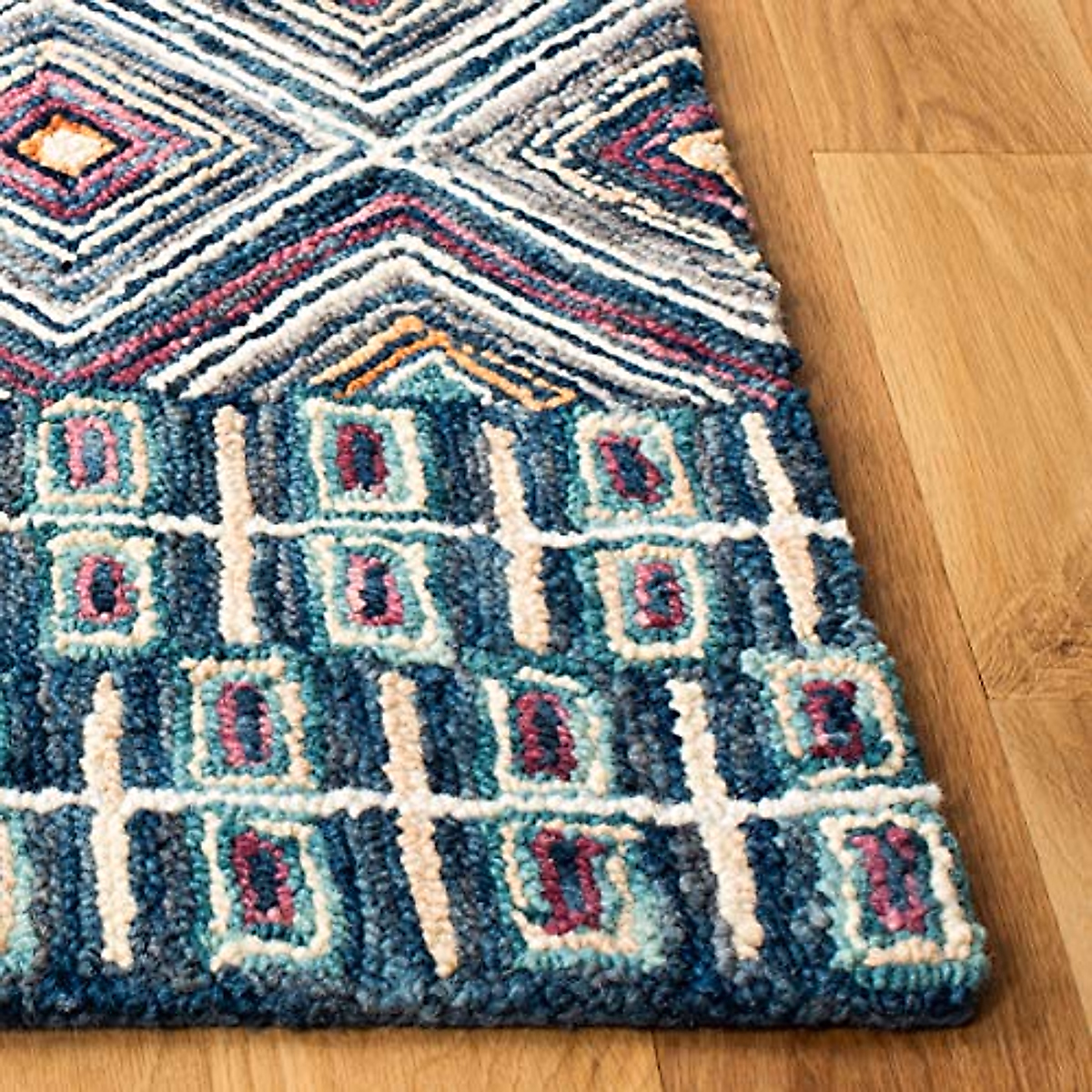 SAFAVIEH Aspen Collection 3' x 5' Blue / Red APN812M Handmade Boho Wool Area Rug