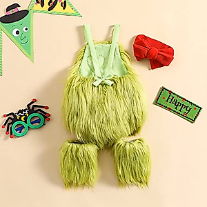 oneflow Baby Girl Monster Costume Infant Toddler My First Halloween Christmas Costumes with Romper Leg Warmers and Headband (6-12 Months,Green Monster)