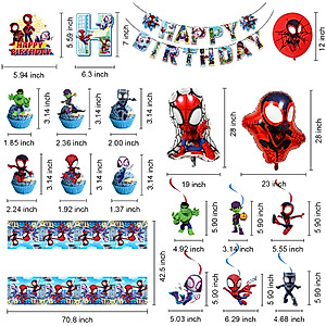 Spidey and His Amazing Friends Birthday Decorations, Party Supplies Set Include Banner, Balloons, Hanging Swirls, Cake Cupcake Toppers, Tablecloth for Boys Girls Spidey Theme Party