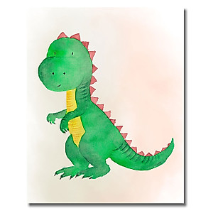 Dinosaur Watercolor Prints - Cute Wall Art for Kids, Boys or Girls Bedroom, Dinosaur Poster Set for Playroom or Nursery, Fun Dino Art for Children's Room - Unframed Set of 6 (8x10")