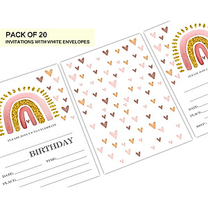 JJOINUS Birthday Invitations for Girl Boy, First Party Boho Birthday Invites, 20 Invitations and Envelopes