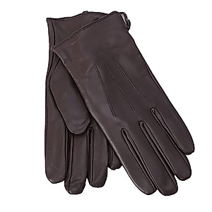 MGGMOKAY Mens Nappa Lambskin Leather Gloves(100% Cashmere Lining),Brown,Medium