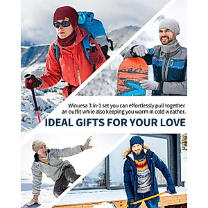 Mens Hat Scarf and Gloves Set Winter, Thick Thermal Fleece Lined Slouchy Beanie Neck Warmer Scarves Touchscreen Gloves, 3 in 1 Warm Set for Cold Weather(Black)