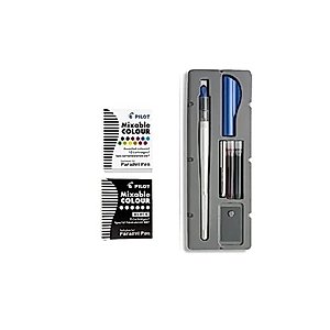 Pilot Parallel Pen 2-Color Calligraphy Pen Set with Black and Assorted Colors Ink Refills, 6.0mm Nib (90053)
