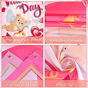 HOWAF Happy Valentine's Day Door Cover, Large Fabric Valentines Day Party Decoration Door Banner, Love Heart Backdrop Banner for Valentines Day Party Supplies, Valentine's Day Front Door Hanging Decoration