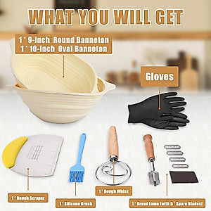 Silicone Banneton Bread Proofing Basket Set Of 2 -Sourdough Bread Baking Supplies, 9 Inch Round & 10 Inch Oval Foldable Bread Bowls, bread basket For Proofing Baskets With Essential Tools - Beige
