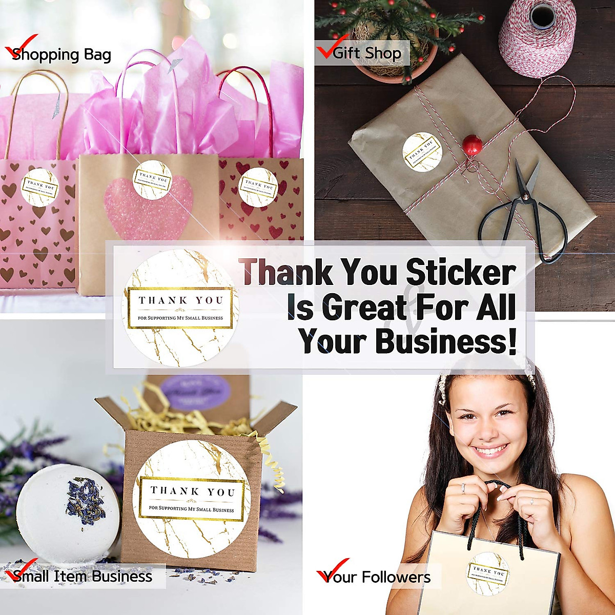 Thank You Stickers Small Business – Thank You for Supporting My Small Business Stickers – Gold Marble Design with Gold Foil Accents – 1.5" 400 Label Per Roll - Waterproof Stickers by Modern 5th