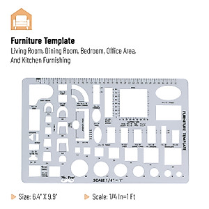 Mr. Pen- House Plan, Interior Design and Furniture Templates, Drafting Tools and Ruler Shapes for Architecture - Set of 3