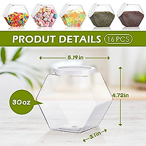 Hoolerry 16 Pcs Hexagon Plastic Candy Jars with Lids 30oz Canister Container Jar Bucket for Candy Buffet Cookies Snacks Gifts and Storage Countertop Display