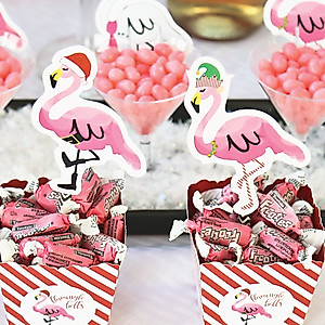 Big Dot of Happiness Flamingle Bells - Paper Straw Decor - Tropical Flamingo Christmas Party Striped Decorative Straws - Set of 24