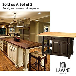 35 1/2-inch H 5-inch W 5-inch D Cabinet Columns, La Vane Set of 2 Traditional Unfinished Tapered Fluted Rubber Wood Replacement Countertop Legs for Large Dining Table & Kitchen Table