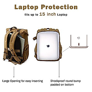 BAGSMART Camera Backpack, DSLR Camera Bag, Waterproof Camera Bag Backpack for Photographers, Fit up to 15" Laptop with Rain Cover and Tripod Holder, Khaki