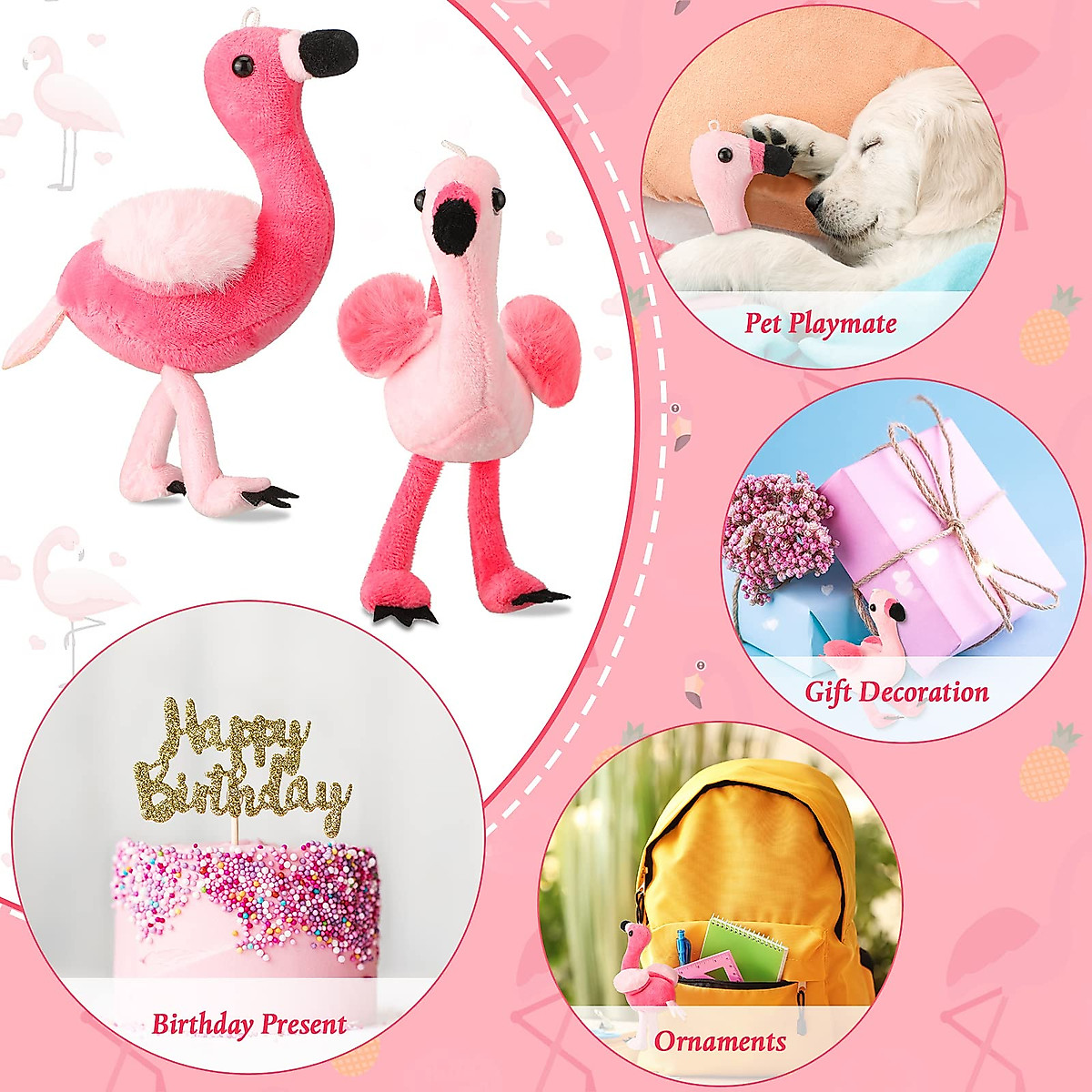 8 Pieces 6 Inch Valentine's Day Plush Flamingo Party Favors Small Flamingo Stuffed Animal Toy Ornaments Keychain for Easter Birthday Party Supplies