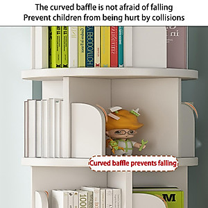 BYERZ Rotating Bookshelf, Small Book Shelf for Small Spaces, 360 Rotating Bookshelf Storage Rack, Wood Narrow Book Shelf Organizer for Bedroom, Living Room Book Shelves, Pink