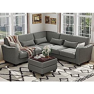 Belffin Reversible L Shaped Couch Small Convertible Sectional Sofa Couch L-Shaped Sofa with Storage Ottoman 4 Seat Sofas for Living Room Furniture Light Grey