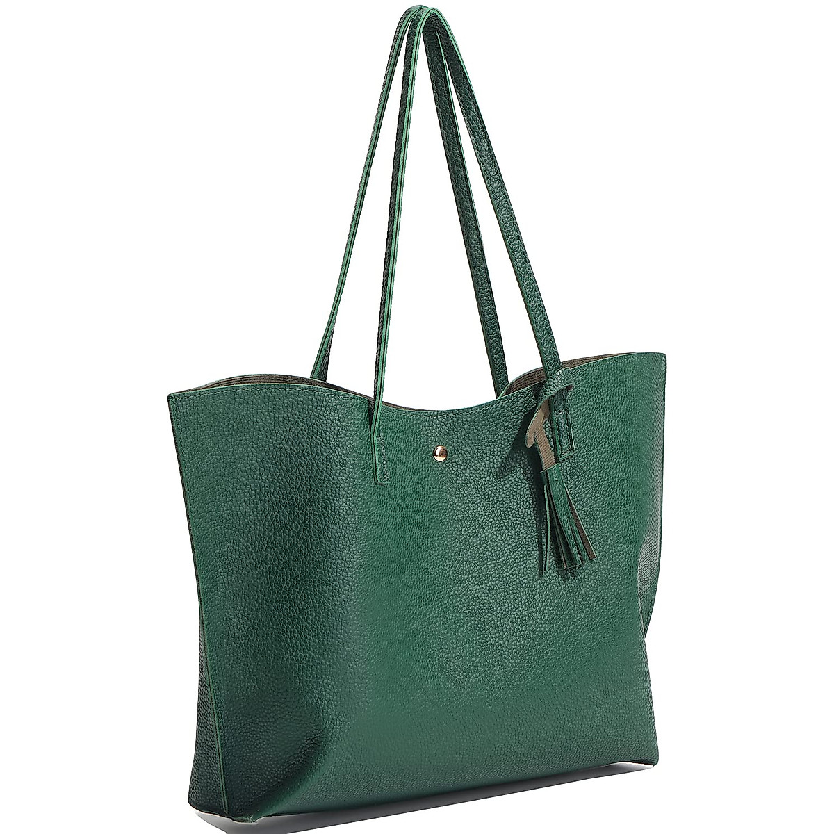 IBLUE Women Tote Bag Purse Large Faux Leather Shoulder Bag Tassel Satchel Handbags, D1059 (Dark Green)