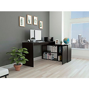 DUNTRKDU L Shaped Desk, 60 Inch Gaming Desk with Storage Shelves, Modern Computer Desk, Black, 45.9*59.6*30.1 Inches