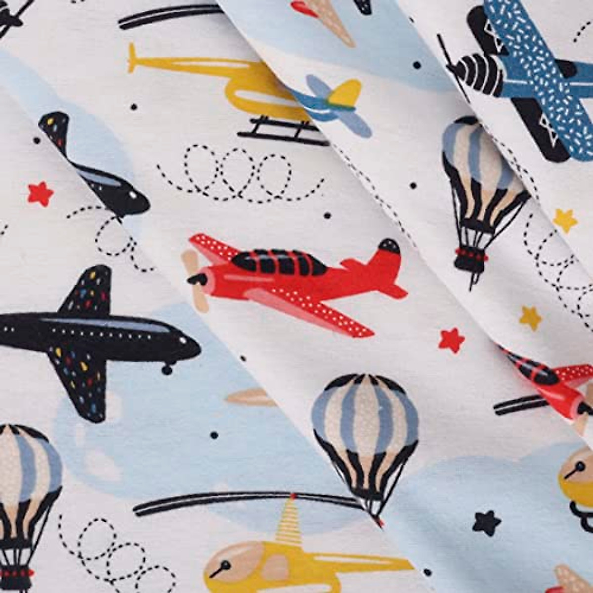 Mook Fabrics Flannel PRT Multi Airplanes, White