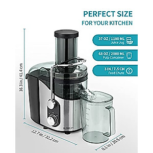 Ultrean Juicer Machine, 800w Juicer with Big Mouth 3” Feed Chute, Dual Speeds Centrifugal Juice Maker for Fruits and Veggies, Easy to Clean and BPA Free