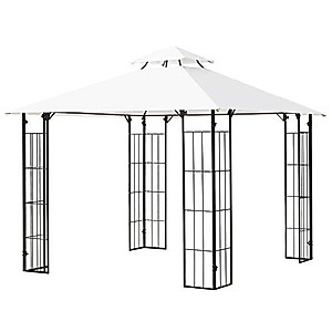 Outsunny 10' x 10' Patio Gazebo, Double Roof Outdoor Gazebo Canopy Shade Shelter with Metal Corner Frame Screen Wall, for Garden, Lawn, Backyard and Deck