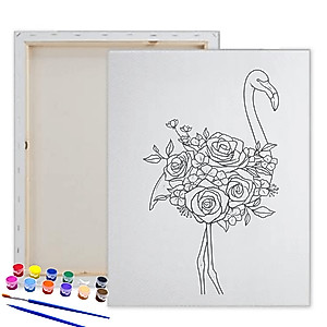 Essenburg Pre Drawn Canvas Flower Flamingo Paint Kit | Adult & Teen Sip and Paint Party Favor | DIY Date Night Couple Activity FLAMINGO (S 8x10 CANVAS ONLY)