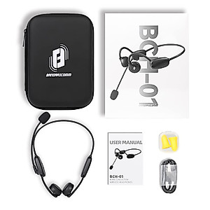 BANDARICOMM Bone Conduction Headphones with Mic, Bluetooth 5.3 Wireless Headsets with Noise-Canceling Microphone Boom, IPX6 Waterproof Stereo Headsets for Office Home Business Outdoors use