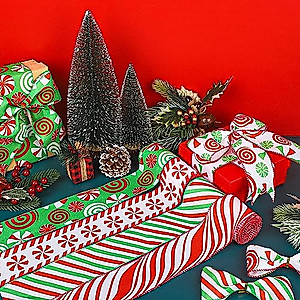 peony man Christmas Wired Edge Ribbon Candy Burlap Ribbon 2.5 Inch Red Green Xmas Crafts Ribbons for Christmas Bow Wreath Gift Wrapping DIY Crafts, 30 Yards