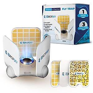 Dropsky 360 Portable Flying Insect Trap, Gnat Traps for House Indoor & Outdoor- Higher Coverage Blue Light Fly Trap- Get Rid of Flies- Safe for Pets & Kids- Fly Trap + 3 Glue Cards+ USB+Cable Charger​