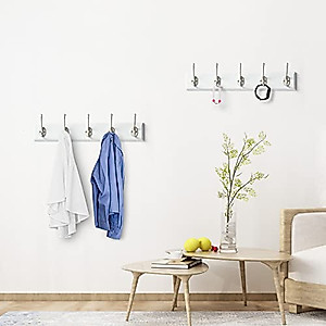 JYL HOME Wall-mounted Bamboo Coat Rack, 5 Double Hooks, Rustic Hooks for Hanging Coats,Jacket,Clothes,Hats,Decorative Hooks for Entryway, Bathroom, Bedroom, Closet Room, White