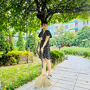 TTS For Home Vietnamese Broom 46inch Length - Broom for Sweeping Indoor Outdoor - Long Wooden Handle Natural Soft Broom for Jumping, Weeding, Decoration