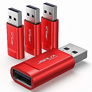 JSAUX USB Data Blocker, (4-Pack) USB-A Defender Only for Quick Charge, Protect Against Juice Jacking, Refuse Hacking Provide Safe Charging- Red