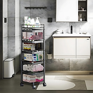 Black 5 Tier 360 Degree Rotating Metal Vegatable Storage Rack w/Swing Out Shelves