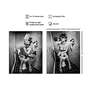 Bathroom Wall Art - Unique Funny Bathroom Decorations - Bathroom Decor - Bar Wall Decor - Guest Bathroom - Restroom Sign - Powder Room - 8x10 Woman Smoking Decor - Alcohol Decor