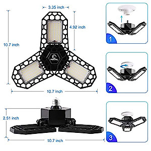 LED Garage Light, Deformable Garage Ceiling Light, 60W, 8000LM, 6000K Daylight, E26/E27 Socket Include, Fits for Garage Warehouse Basement Workshop and Yard Shop Light, Barn Light, High Bay Light