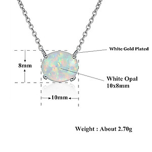CiNily Opal Necklace Small Pendant Necklace 18K Wihte Gold Plated Gemstone Simple Necklace for Women Girls