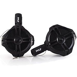 Pyle Waterproof Marine Wakeboard Tower Speakers - 6.5” Dual Subwoofer Speaker Set and 1.0” Tweeters, LED Lights and 200 Watt Power - 2-way Boat Audio System with Mounting Bracket - PLMRWB65LEB (Black)