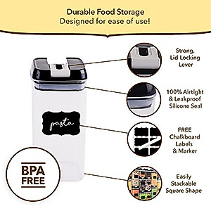 Simply Gourmet Food Storage Containers for Kitchen Organization - Pack of 14 BPA-Free Airtight Organizers for Flour, Sugar, Coffee & More - Includes 32 Labels & 1 Marker.