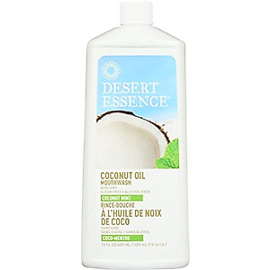 Desert Essence Coconut Oil Mouthwash 16 fl oz Non-GMO, Gluten Free, Vegan, Cruelty Free, Sugar Free, Alcohol Free - Coconut Oil & Zinc Citrate - Eco-Harvest Tea Tree Oil - Coconut Mint