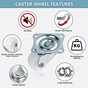 Cofufu 1" Low Profile Caster Wheels Set of 4, No Noise Casters for Furniture with Polyurethane Wheels, Small Rectangle Swivel Caster with 360 Degree Top Plate 22 lbs Weighs Capacity Each Caster