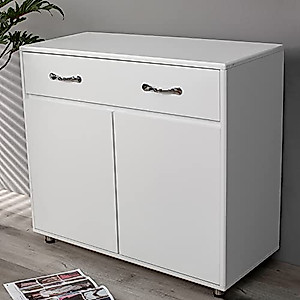 Recaceik Kitchen Buffet Storage Cabinet, Sideboard Cabinet with 2 Doors & 1 Large Drawers Modern Simple Wood Buffets & Sideboards for Dining Room Kitchen Entryway Console Side Tables (White)