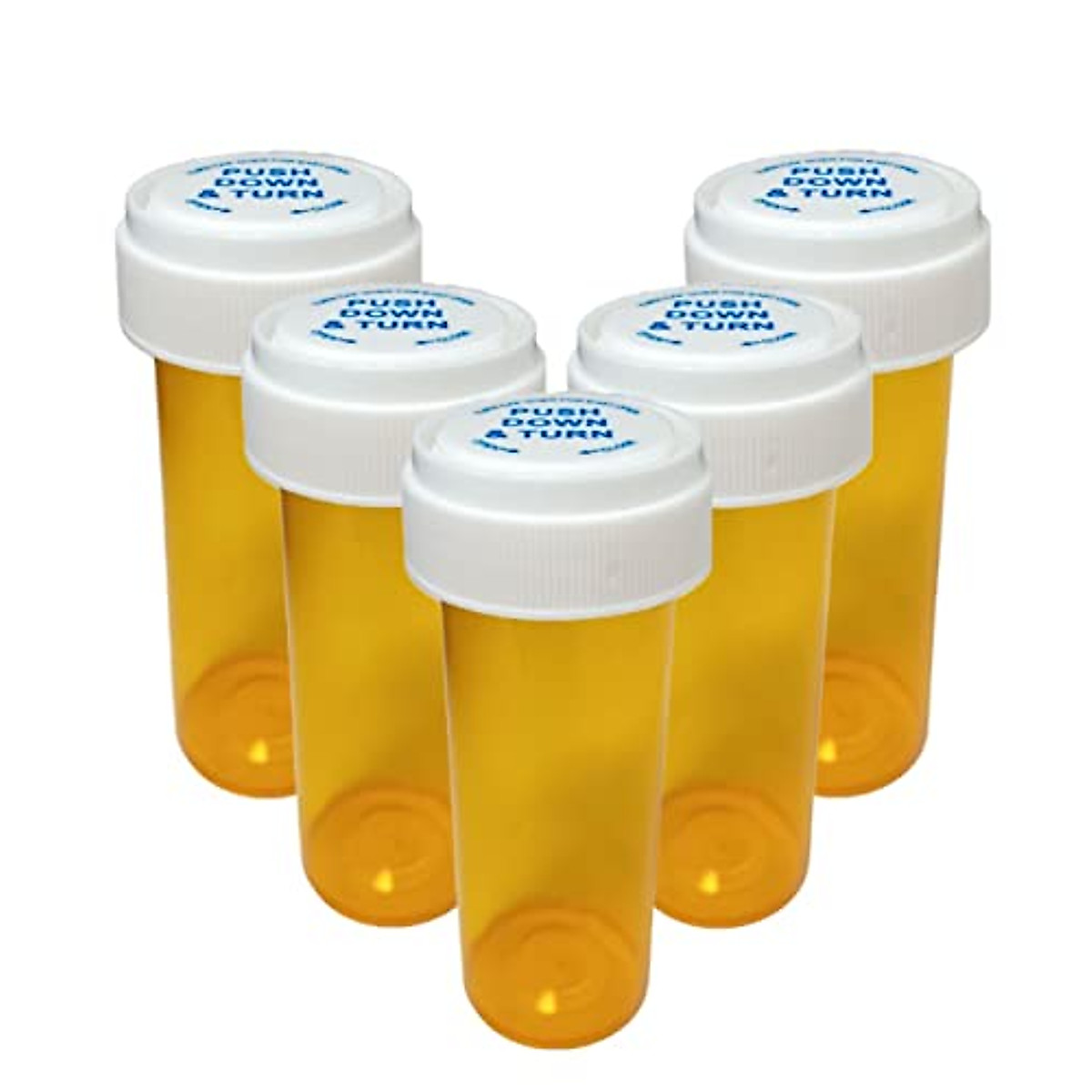 Empty Pill Bottle Vials 16 Dram (2 oz) with Push Down Caps [Pack of 5] Amber Pharmaceutical Prescription Dispensing Bottles with Safety lids with Child Resistant Caps - Plastic Medicine Bottles (5)