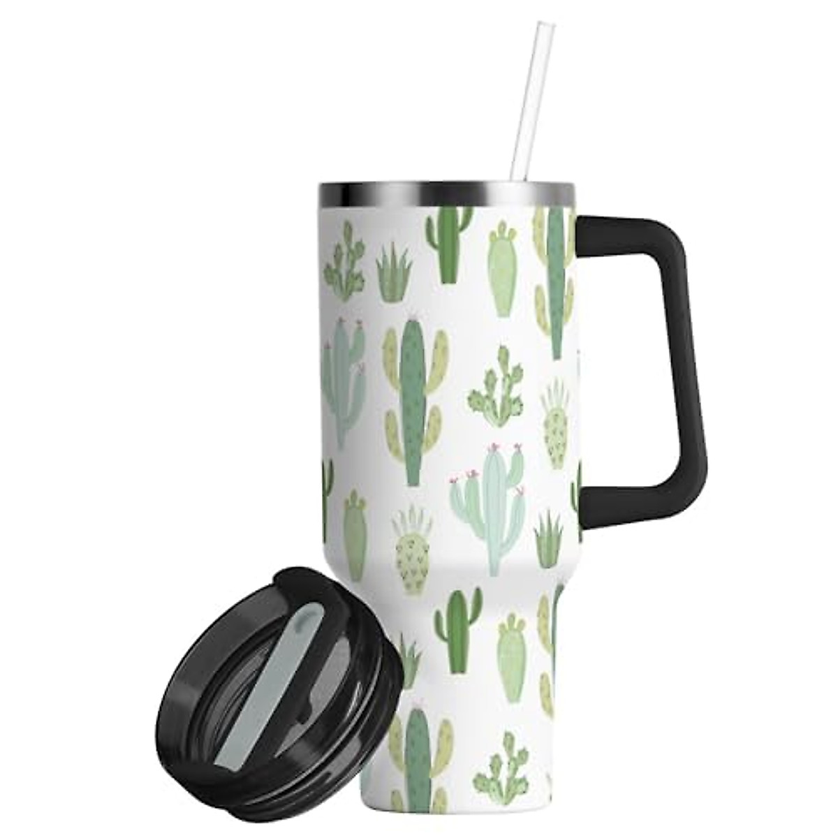 Cactus Green Succulents Plants Insulated Tumblers 30 oz Water Bottle Stainless Steel Tumbler Cups with Handle and Straw BPA-Free Travel Coffee Mug for Camping Office