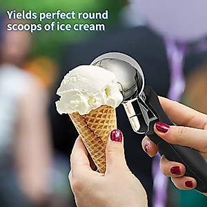 OTVAFAVA Ice Cream Scoop, Large Cookie Scoop with Ergonomic Soft Grip Handle, Heavy Duty Multifunctional Baking Scooper for Sundaes, Cupcake, Dough, Protein Balls and Meatballs, Black